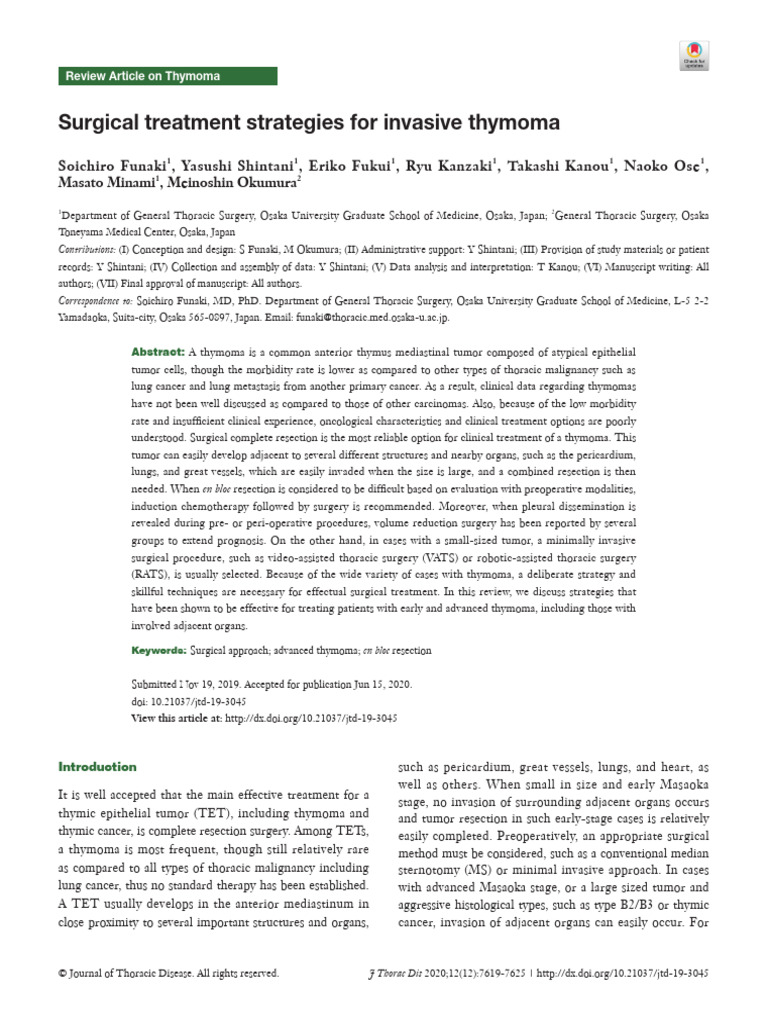 Surgical Treatment Strategies For Invasive Thymoma | PDF | Surgery | Thymus