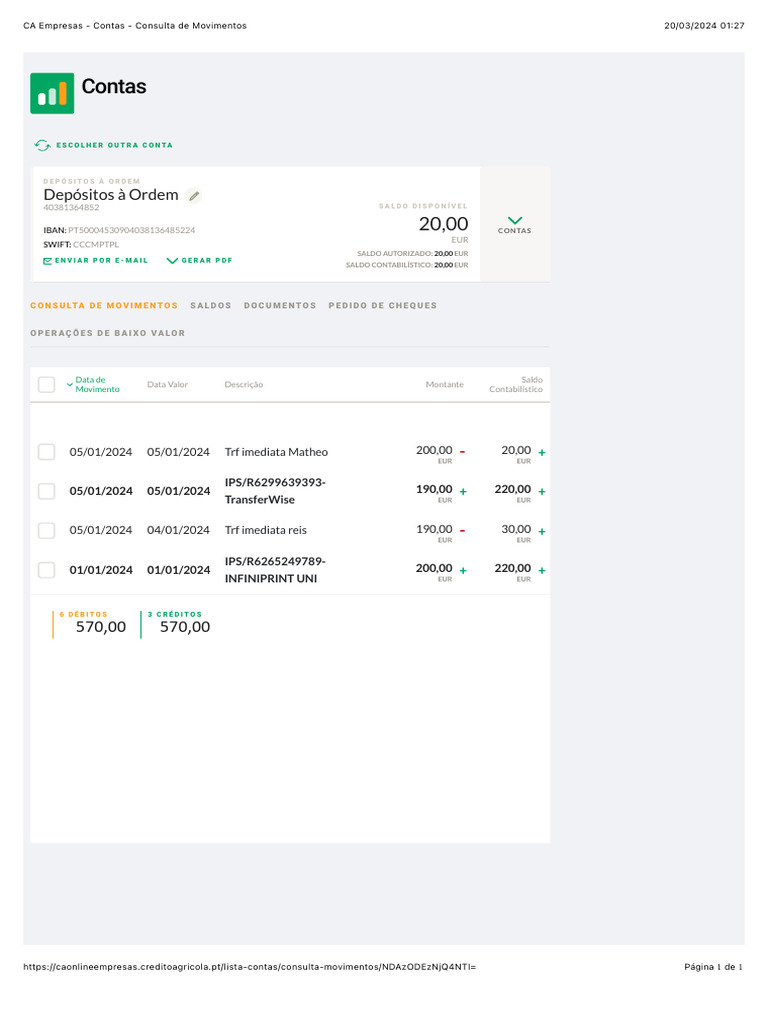 CA Empresas - Contas - Consulta de Movimentos[1] | PDF