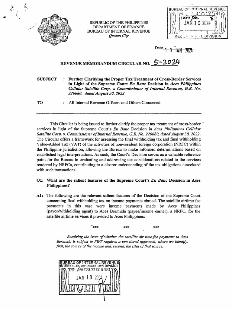 RMC No. 5-2024 | PDF | Taxes | Expense