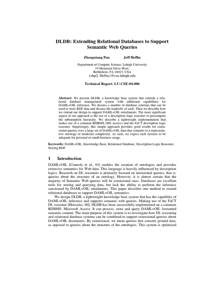 DLDB-Extending Relational Databases To Support Semantic Web Queries | PDF | Databases | Resource ...