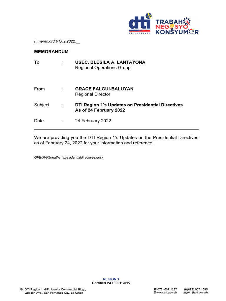 Memo - Presidential Directives | PDF