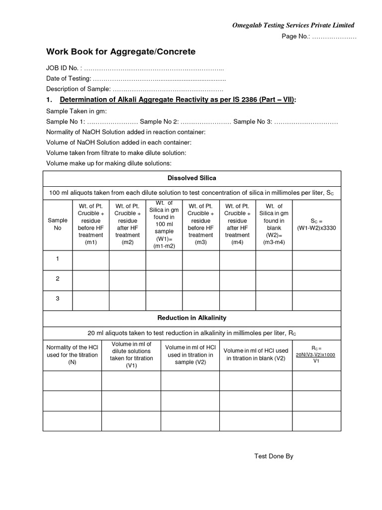 Log Book For Testing of Aggregate Sample OTSPL | PDF | Potassium ...