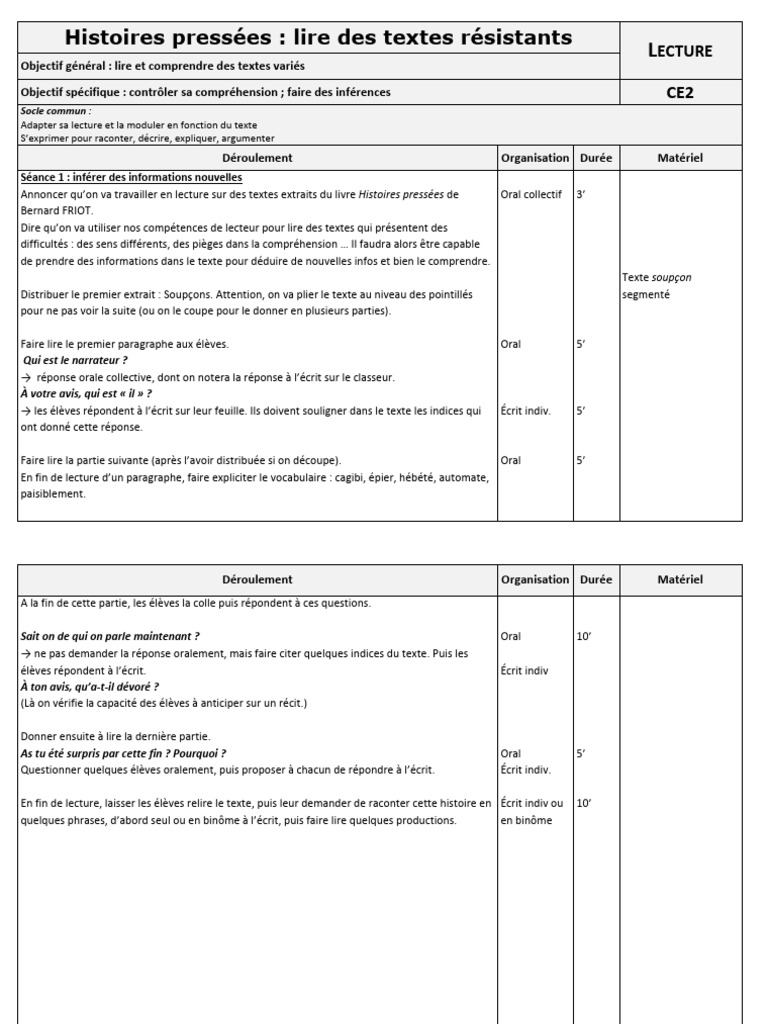 LECTURE Histoires Pressées CE2 PREP | PDF
