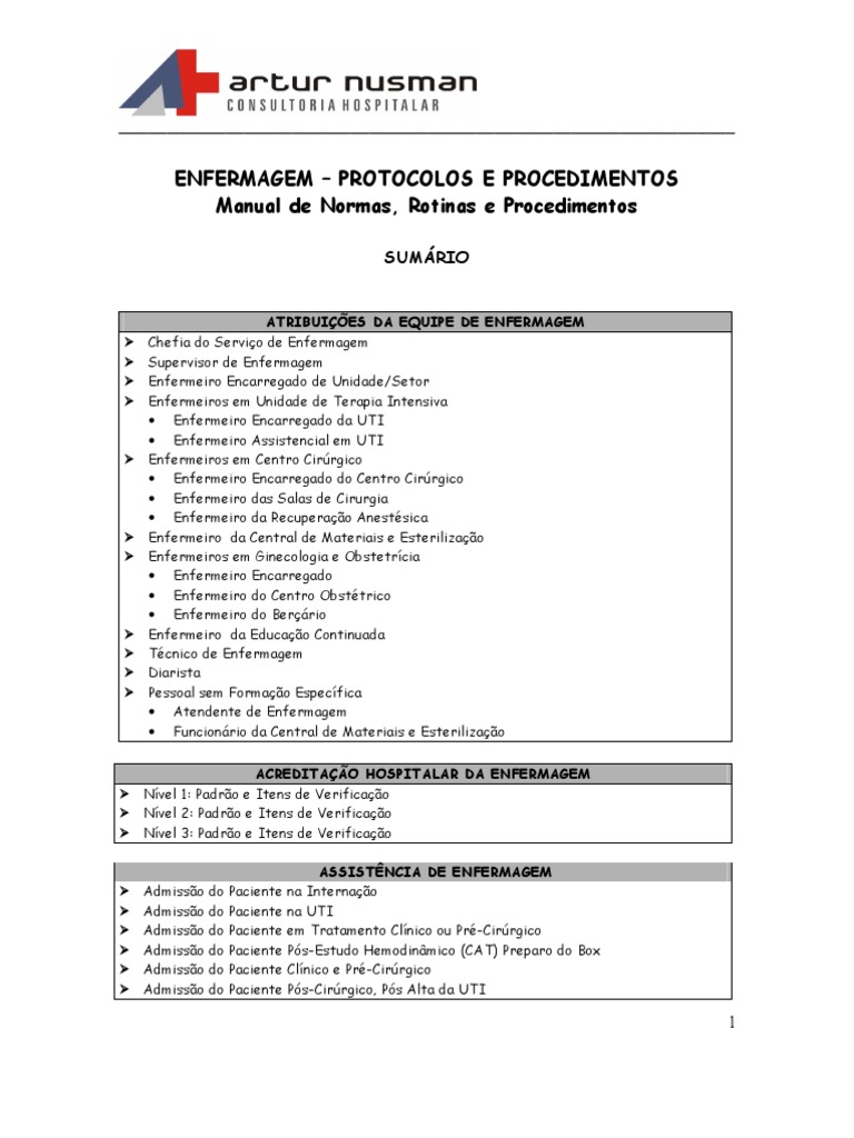 Enfermagem – Protocolos E Procedimentos Manual de Normas, Rotinas e ...