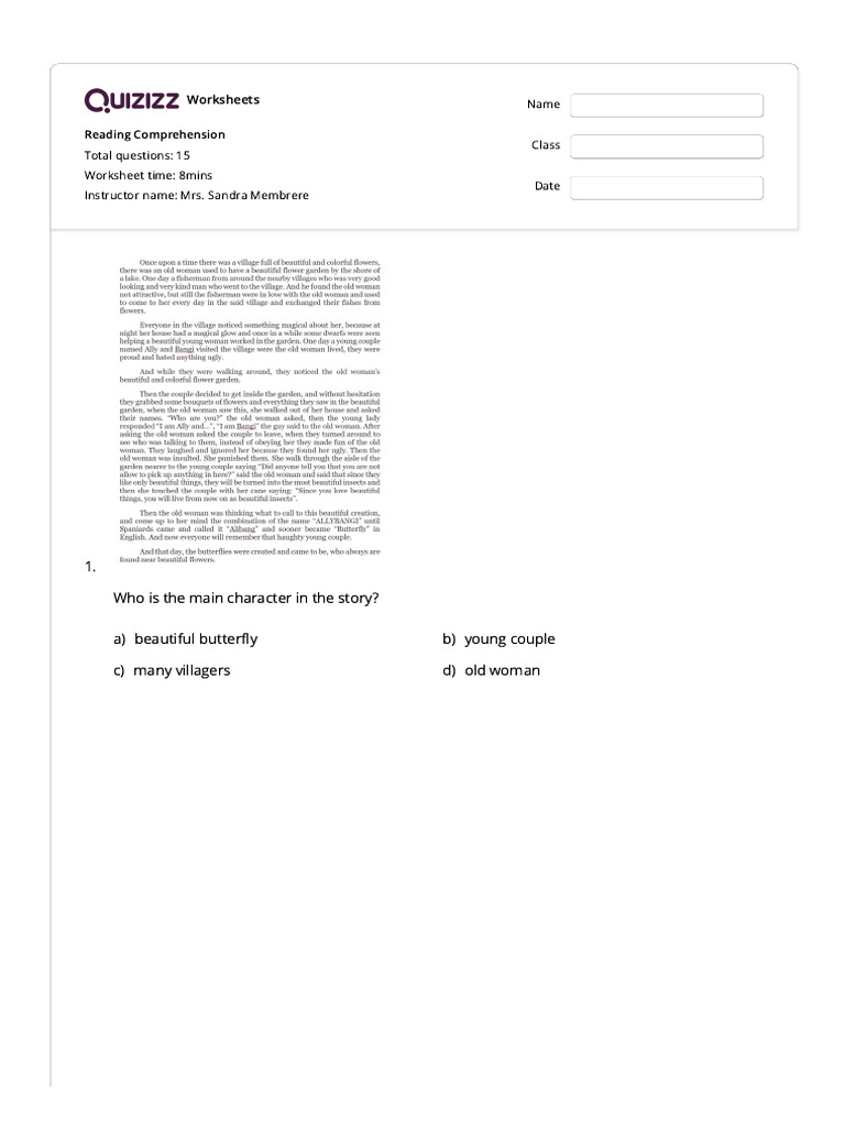 Quizizz - Reading Comprehension | PDF