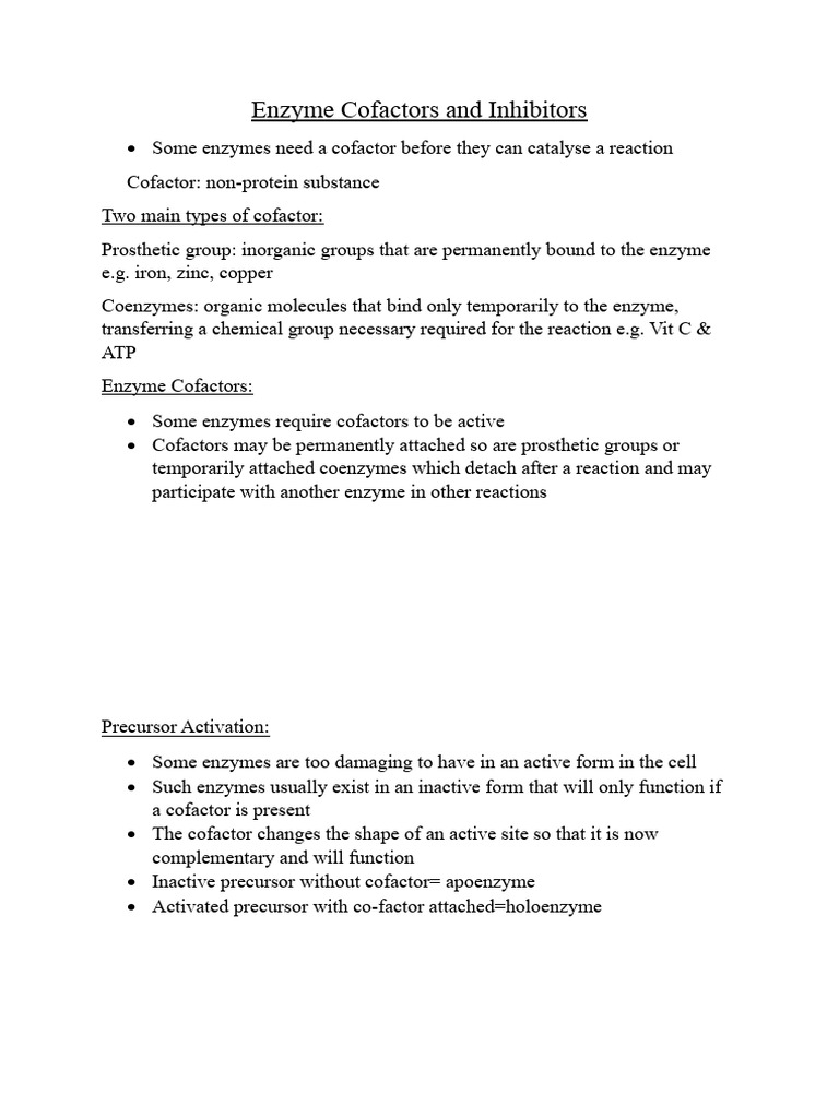 Enzyme Cofactors And Inhibitors Pdf Enzyme Inhibitor Enzyme