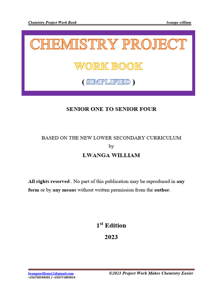 Chemistry Project Work for Senior One | PDF | Learning | Cognition