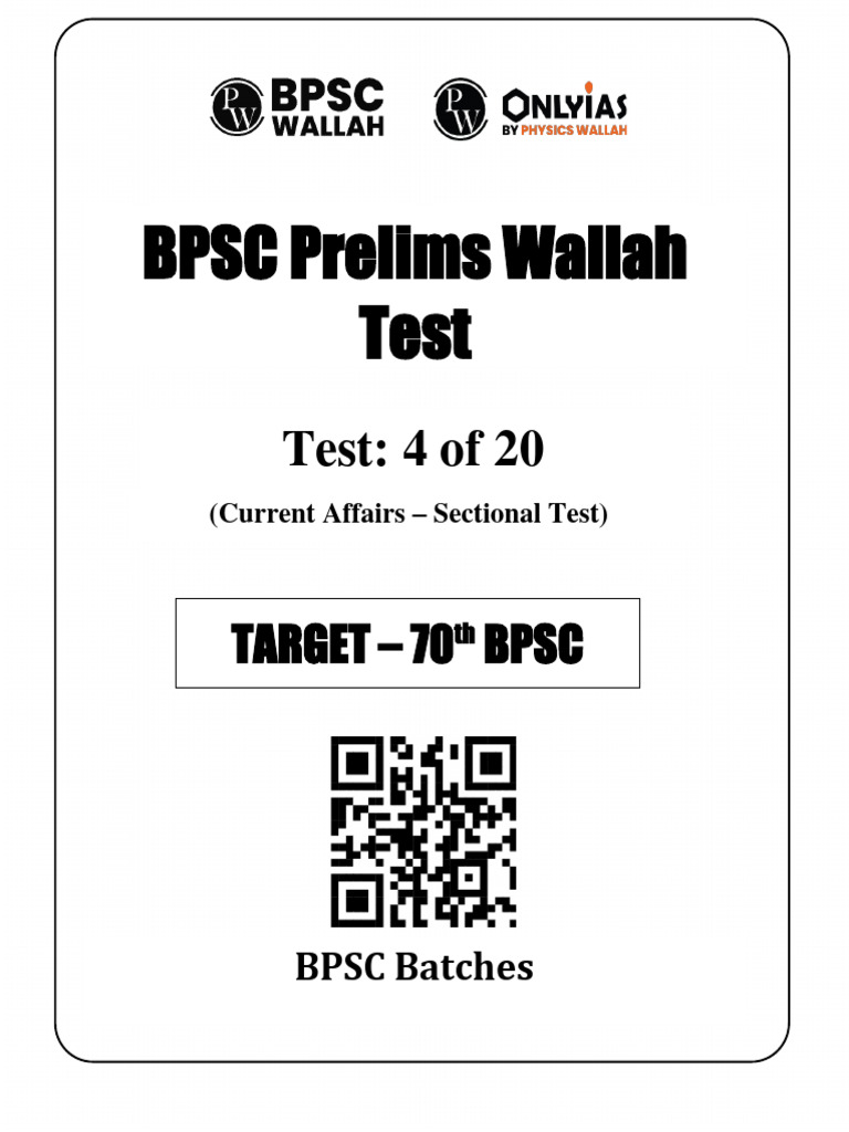 70th BPSC Pre-Exam Test 2024 - (Question + Answer) | PDF