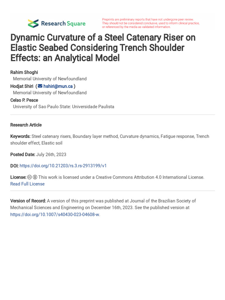 Steel Catenary Riser Dynamics on Elastic Seabed | PDF | Bending ...