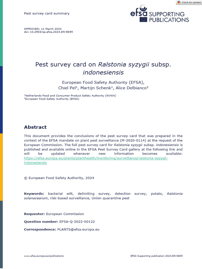 EFSA Supporting Publications - 2024 - Pest Survey Card On Ralstonia ...