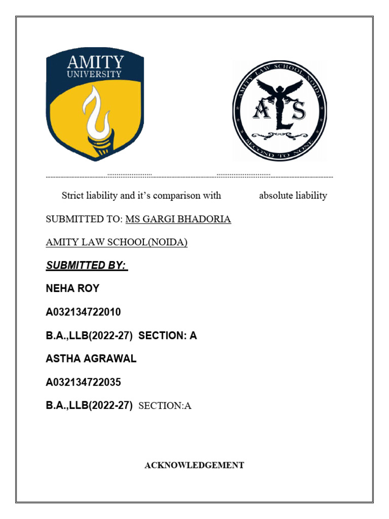 DIFFERENCE BETWEEN STRICT LIABILITY AND ABSOLUTE LIABILITY PROJECT ...