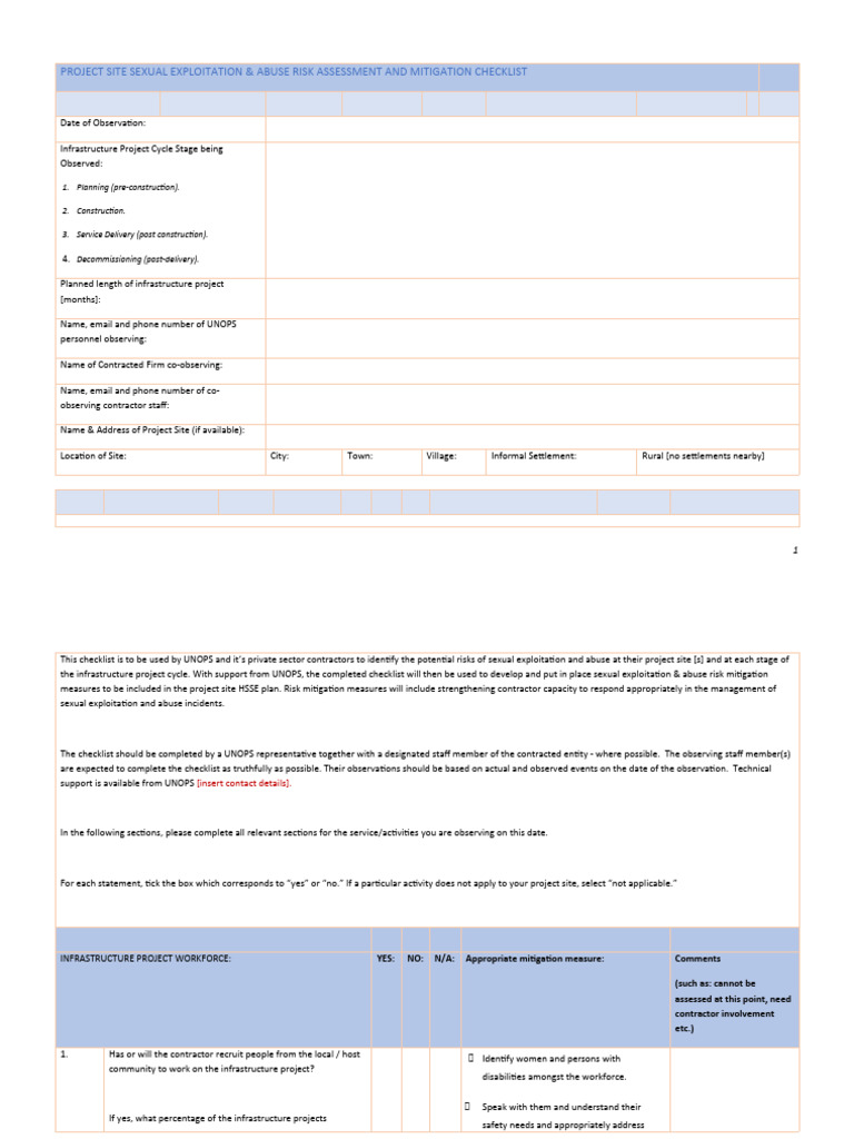 Sexual Exploitation Risk Assessment Checklist | PDF | Sexual Harassment ...