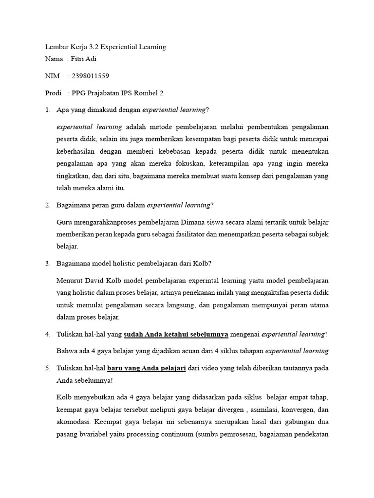 Lembar Kerja 3.2 Experiential Learning | PDF