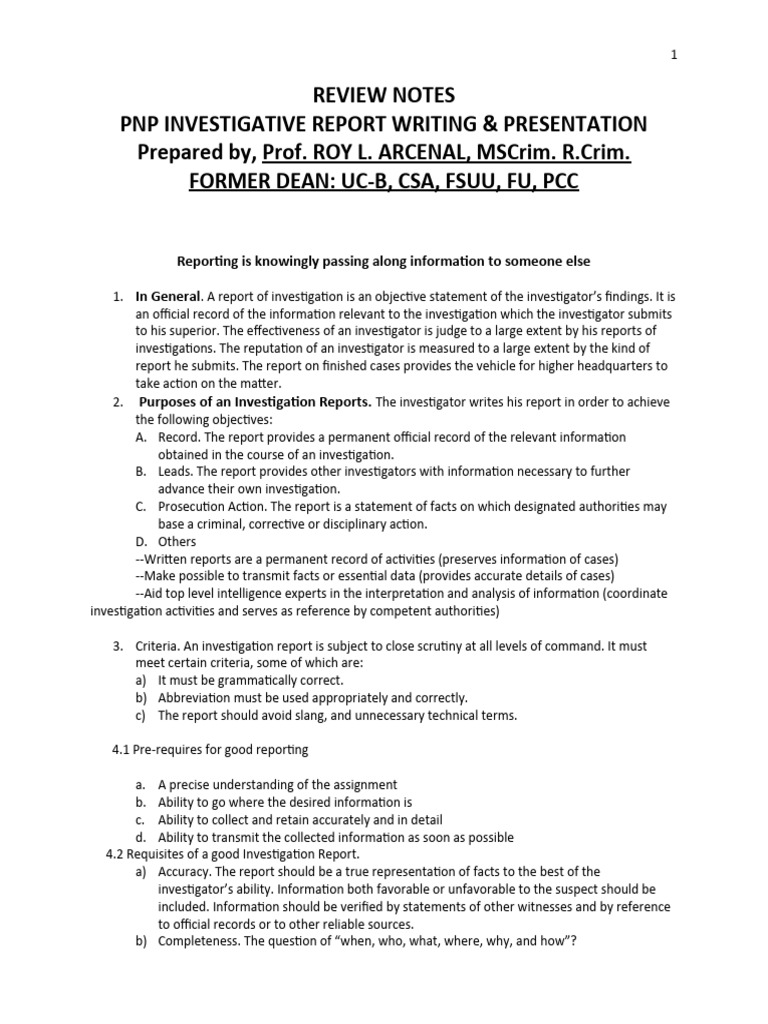 Investigative Report Writing Presentation Tech Eng 1 Review Notes For ...
