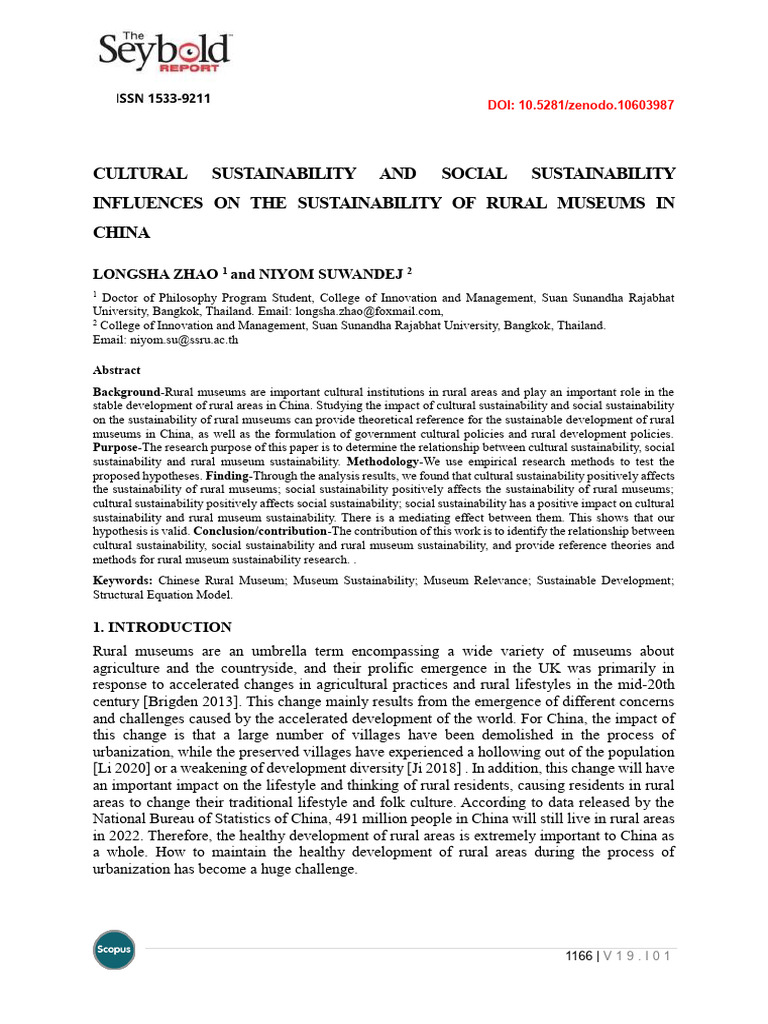 Cultural Sustainability and Social Sustainability Influences On The Sustainability of Rural ...