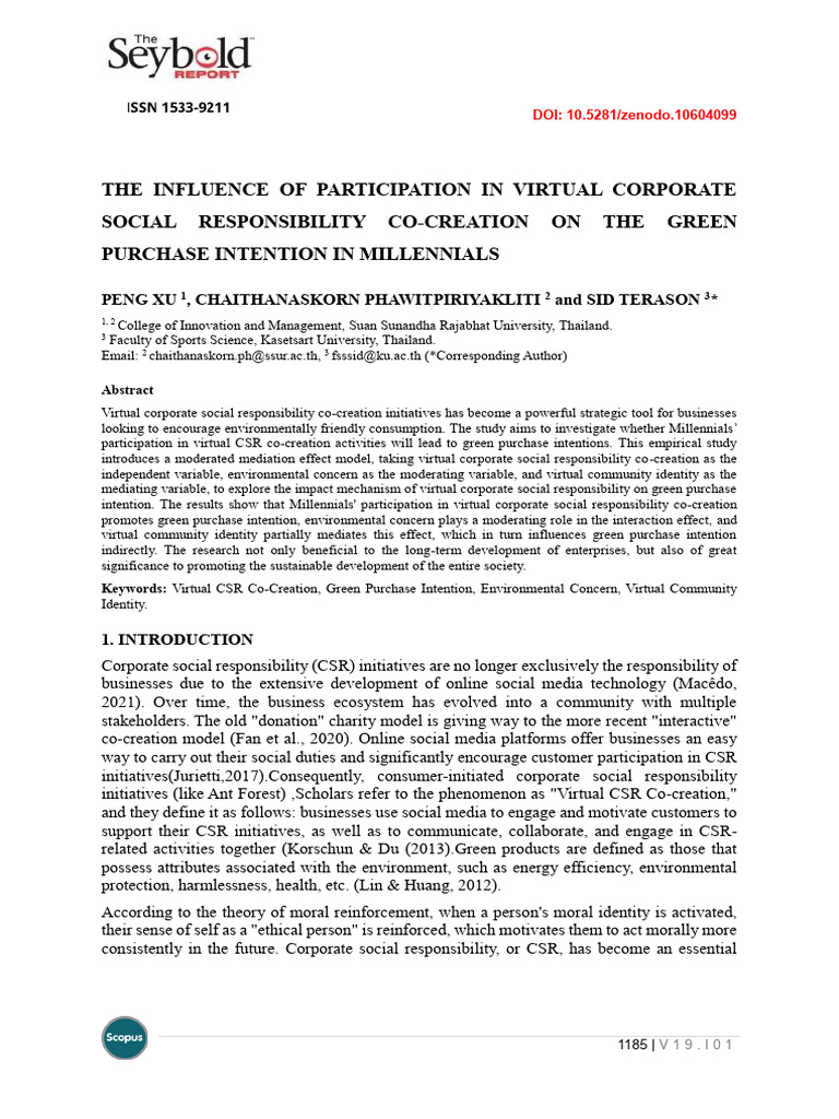 The Influence of Participation in Virtual Corporate Social Responsibility Co-Creation On The ...