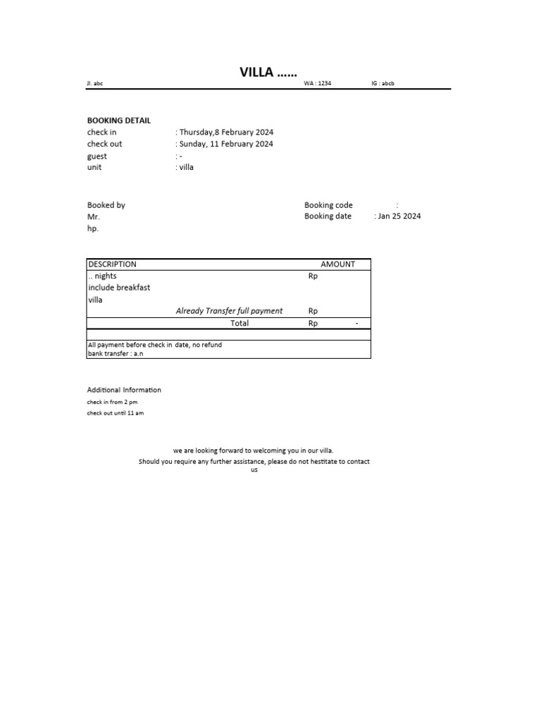 Draft Villa Booking Code | PDF