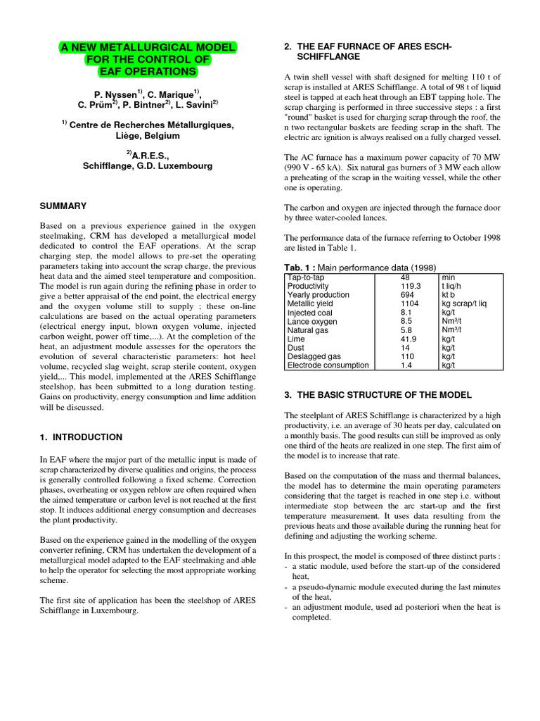 A New Metallurgical Model For The Control of EAF Operations | PDF ...