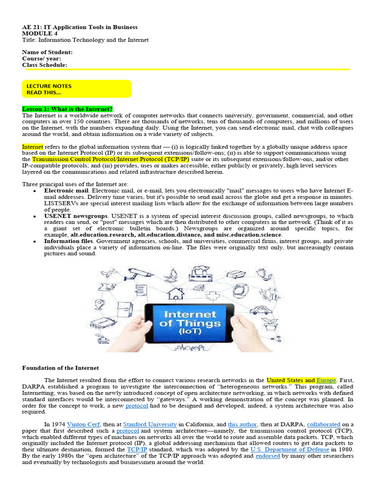 AE 21 Module 4-The Internet | PDF | Port (Computer Networking) | Internet