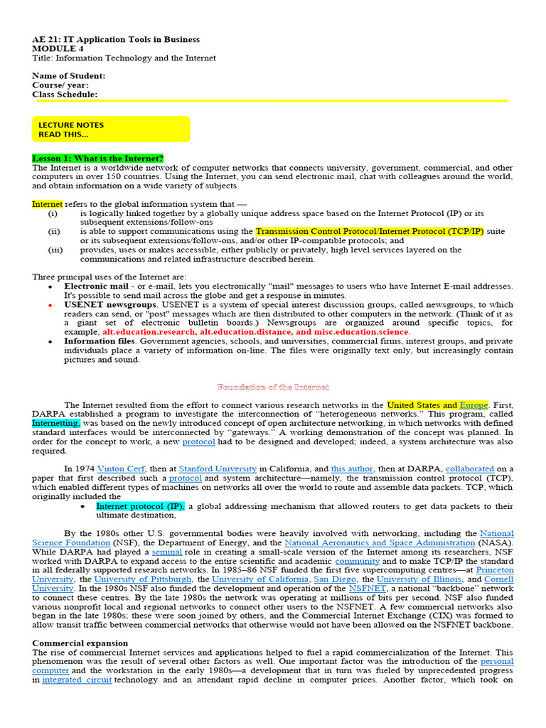 AE 21 Module 4-The Internet (AutoRecovered) | PDF | Databases | Internet