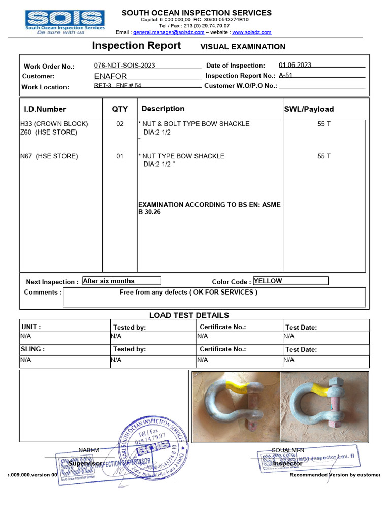 Inspection Report: Ret-3 Enf # 54 | PDF | Quality