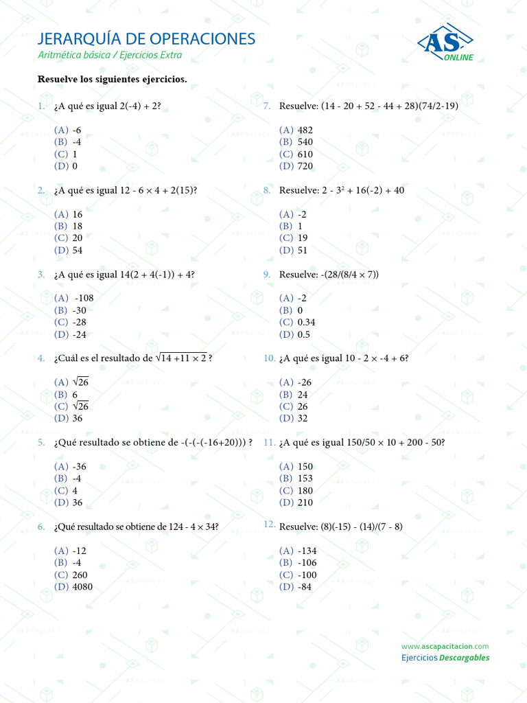Ejercicios de Jerarquía de Operaciones | PDF