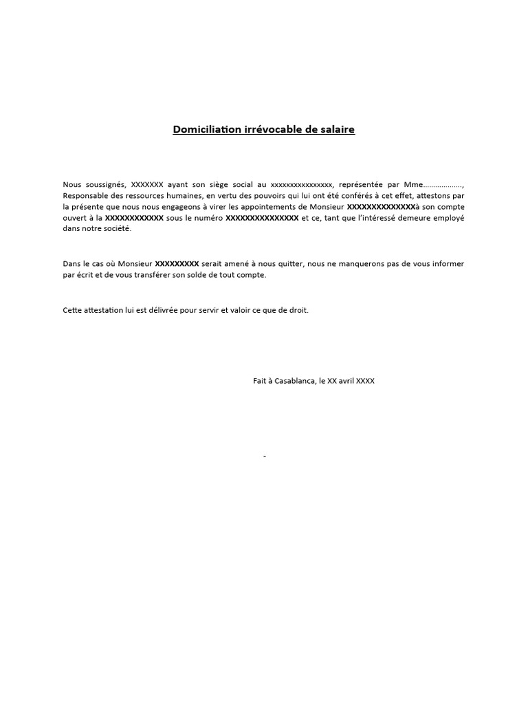 Attestation de Domiciliation de Salaire | PDF