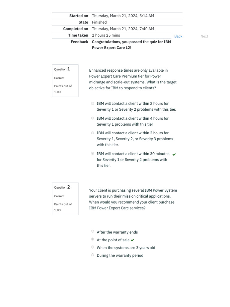 IBM Power Expert Care L2 Quiz - Attempt Review | PDF | Computer Data Storage | Solid State Drive