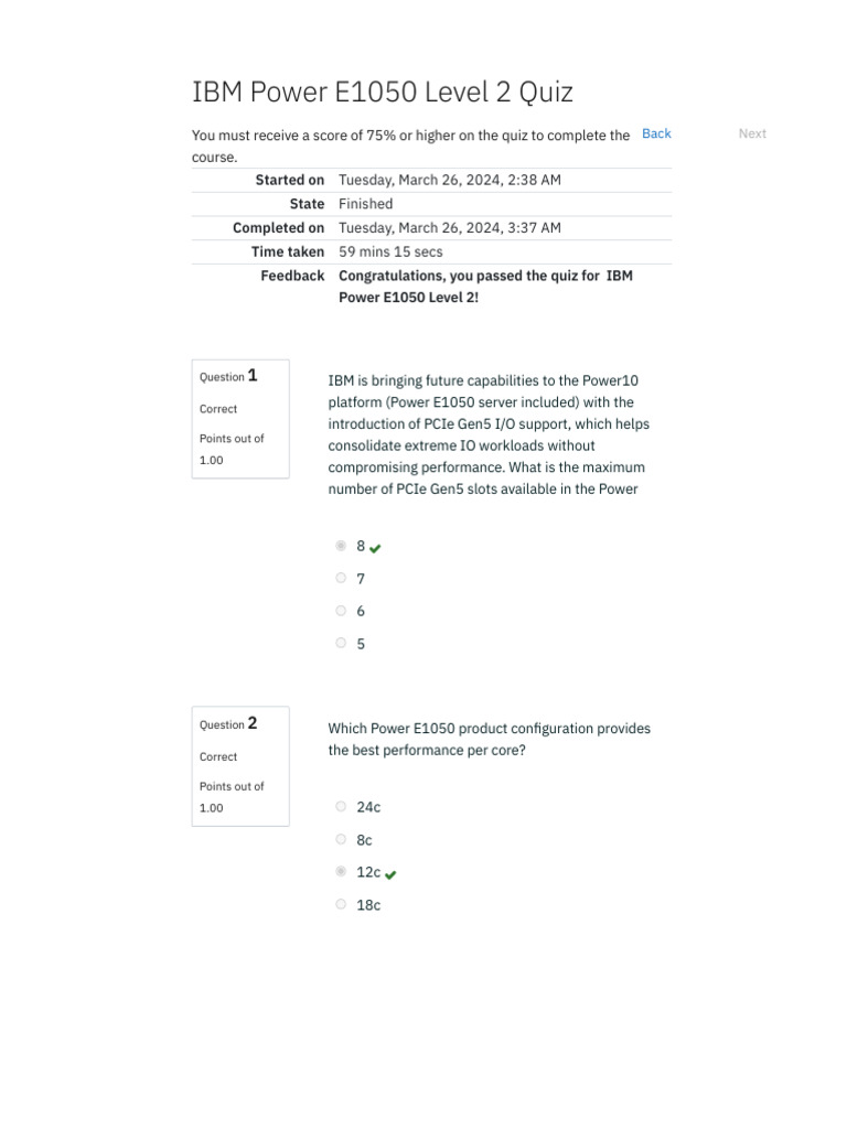 IBM Power E1050 Level 2 Quiz Results | PDF | Cloud Computing ...