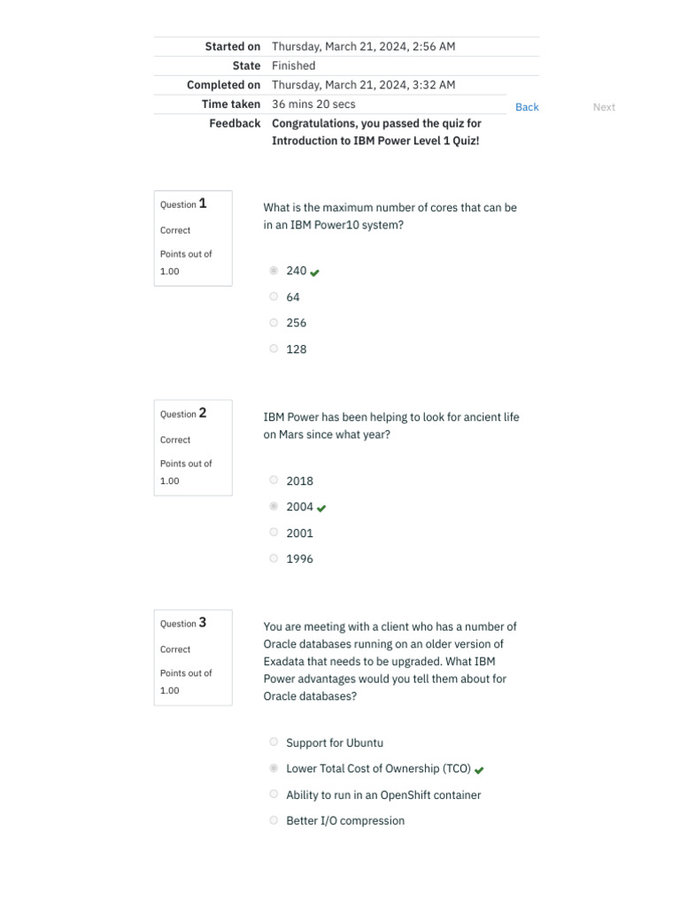 Introduction To IBM Power Level 1 Quiz - Attempt Review | PDF | Cloud ...
