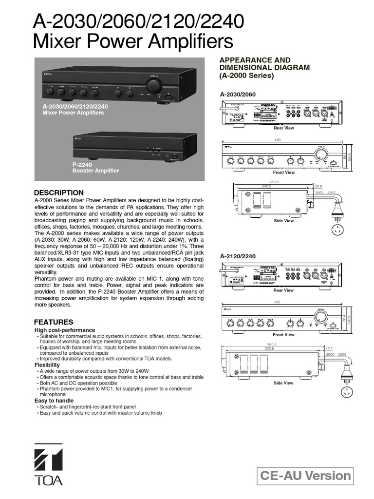 A2000 Series Spec Sheet | PDF | Amplifier | Microphone