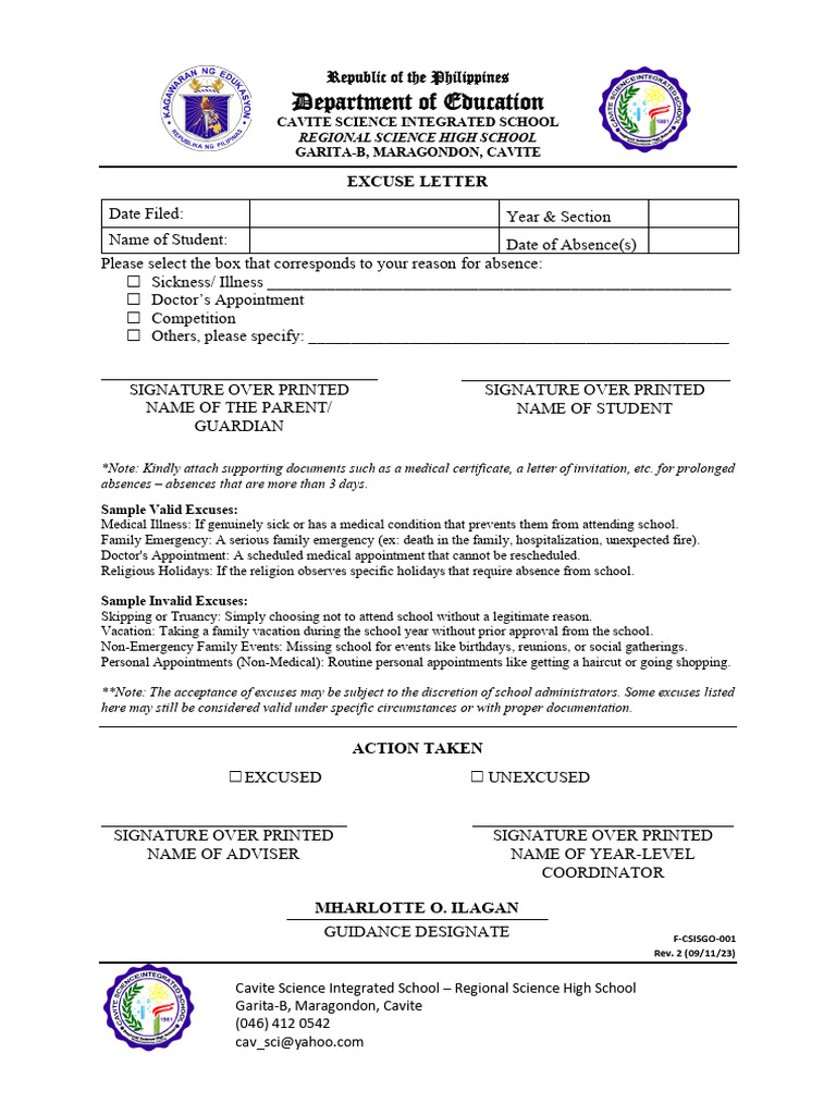 [Excuse Letter] | PDF