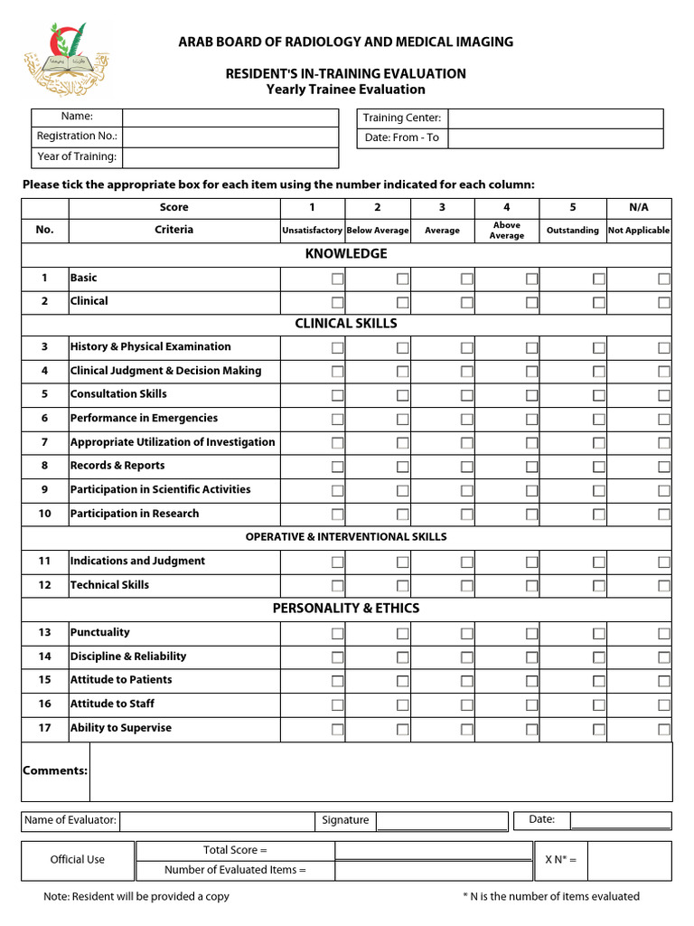 Resident Evaluation Log Template | PDF | Radiology | Clinical Medicine