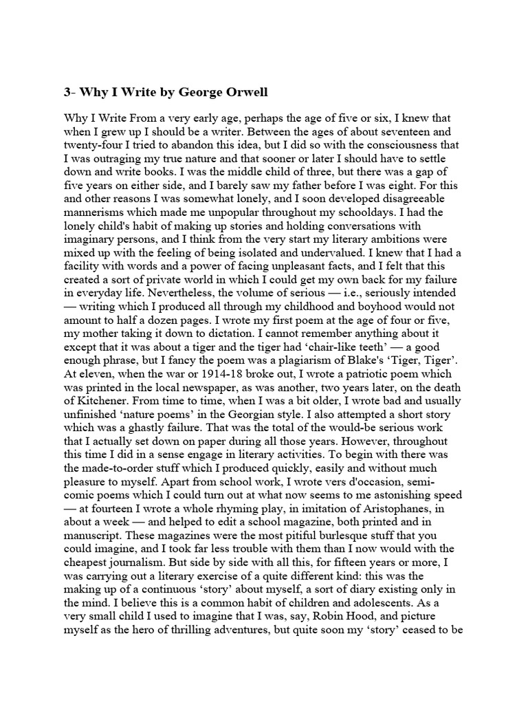 George Orwell: Why I Write Explained | PDF | Aesthetics | Experience