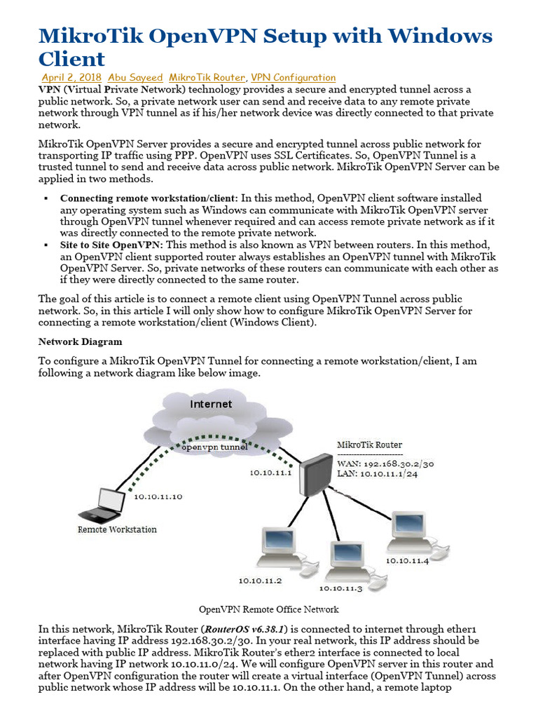 MikroTik OpenVPN Setup With Windows Client | PDF | Computer Network | Virtual Private Network