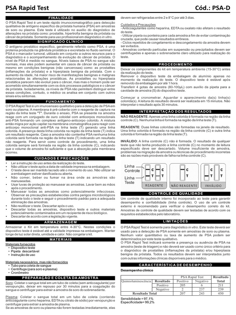 Ficha Tecnica Teste Rapido PSA | Download grátis PDF | Antígeno ... Ficha Tecnica Teste Rapido PSA | Download grátis PDF | Antígeno ...