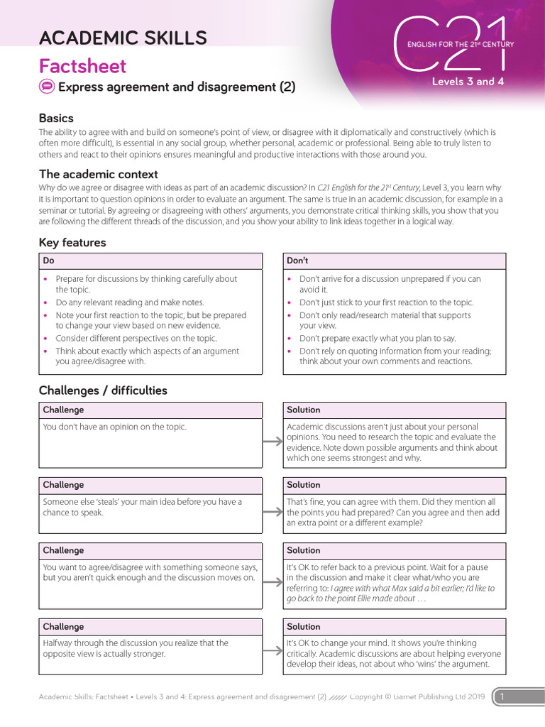C21_L3+4_Academic_Skills_Factsheet_Express_agreement_and_disagreement_2 | PDF | Psychological ...