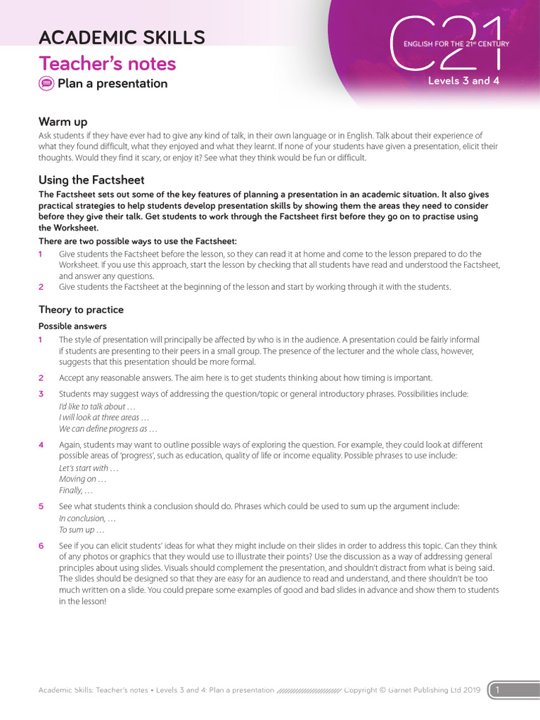 C21 L3+4 Academic Skills Teachers Notes Plan A Presentation | Download ...