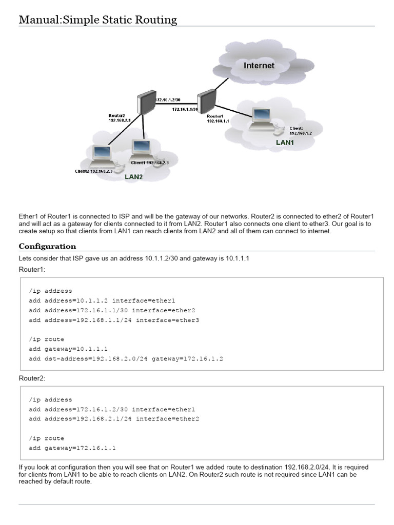 Simple Static Routing | Download Free PDF | Ip Address | Internet Protocols Simple Static Routing | Download Free PDF | Ip Address | Internet Protocols
