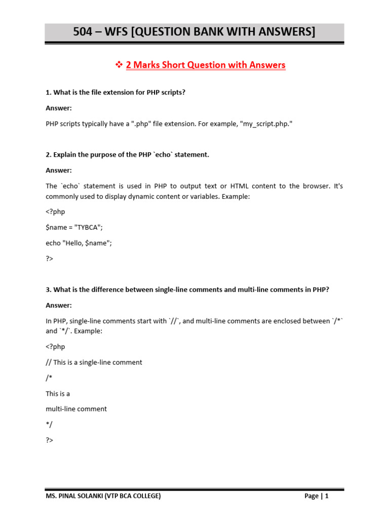 PHP Question Bank with Answers | PDF | Http Cookie | Dynamic Web Page
