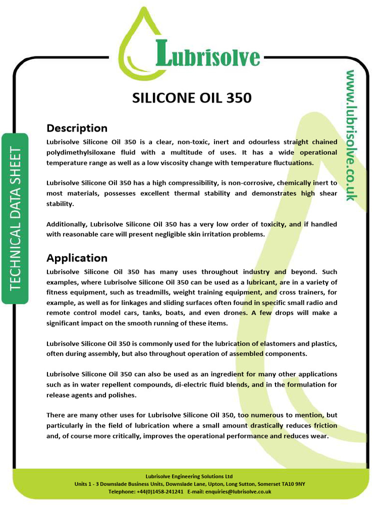 Lubrisolve Silicone Oil 350 TDS | PDF | Silicone | Lubricant