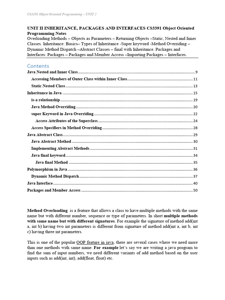 UNIT 2 - OOPS - Notes | PDF