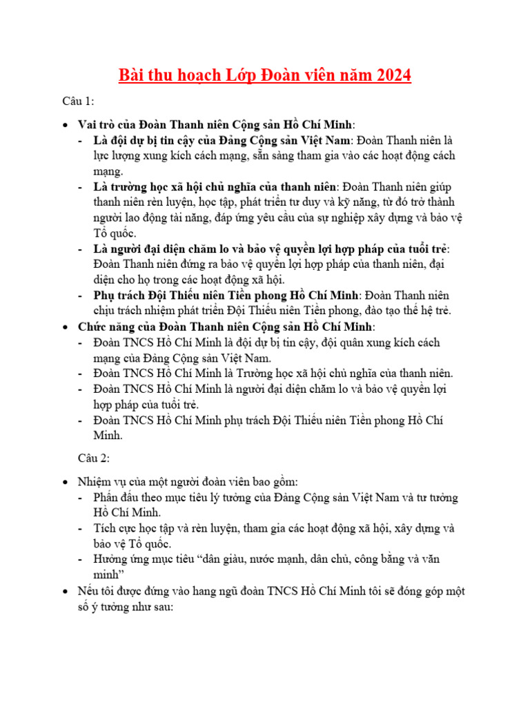 Bài Thu Ho CH L P Đoàn Viên Năm 2024 | PDF