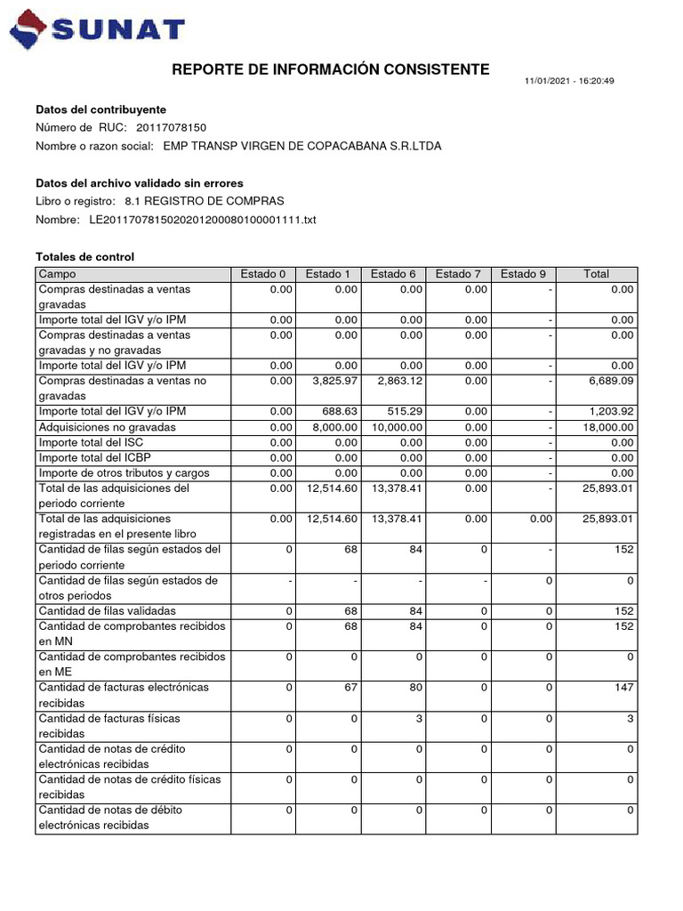 Reporte de Información Consistente: Datos Del Contribuyente | PDF