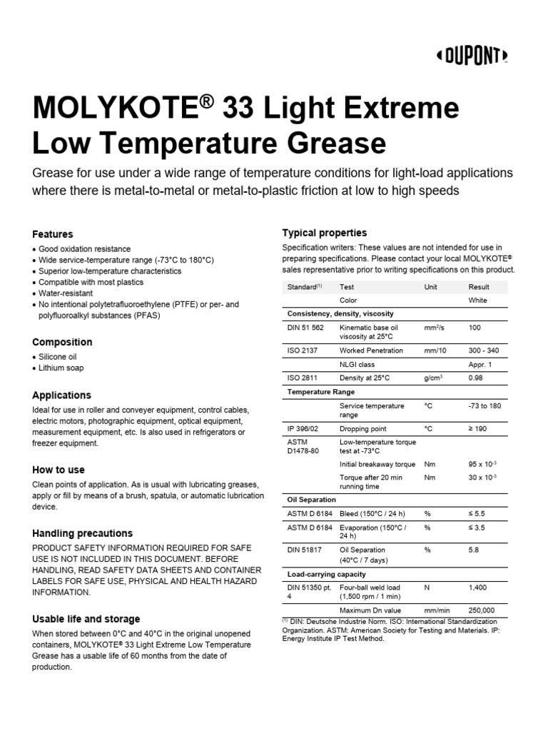 MOLYKOTE 33 Light Extreme Low Temperature Grease 80-3098E-01 | PDF ...