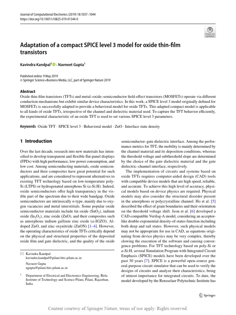 Adaptation of A Compact SPICE Level 3 Model For Ox | PDF
