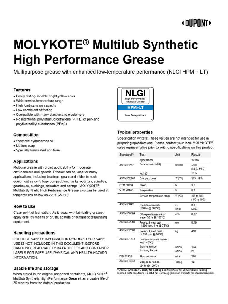 MOLYKOTE Multilub Synthetic High Performance Grease 01-1050A-01 | PDF ...