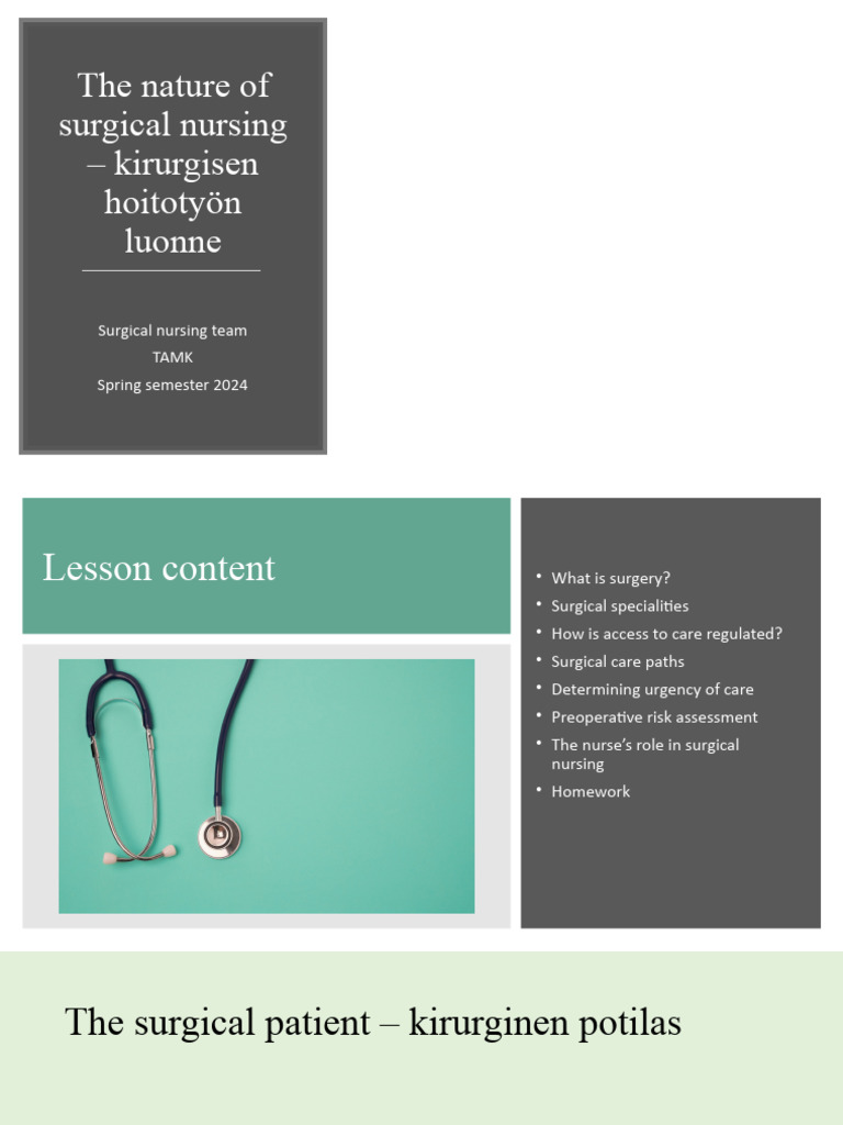 Lecture 1 - The Nature of Surgical Nursing | PDF | Surgery | Plastic ...