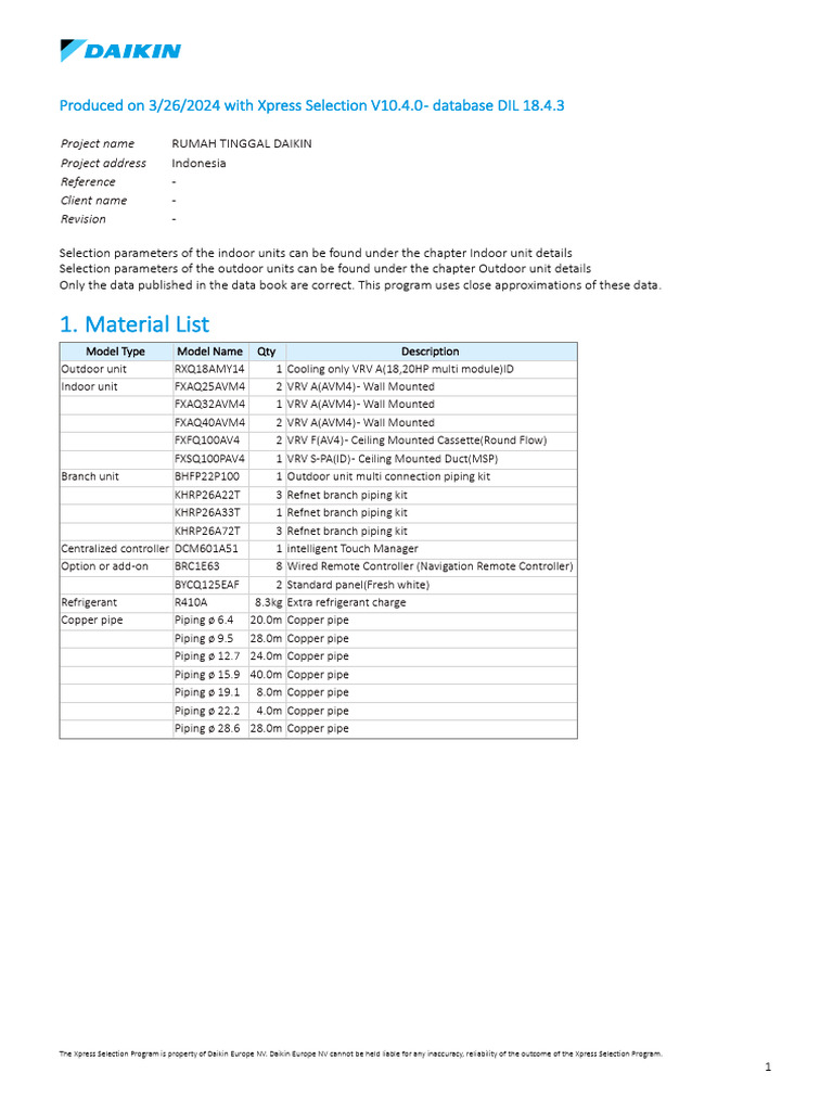 Daikin Xpress Selection Project Report | PDF | Heat | Temperature