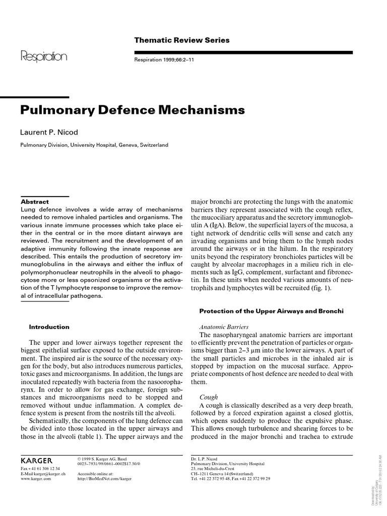 Pulmonary Defence Mechanisms Explained | PDF | T Helper Cell | Macrophage